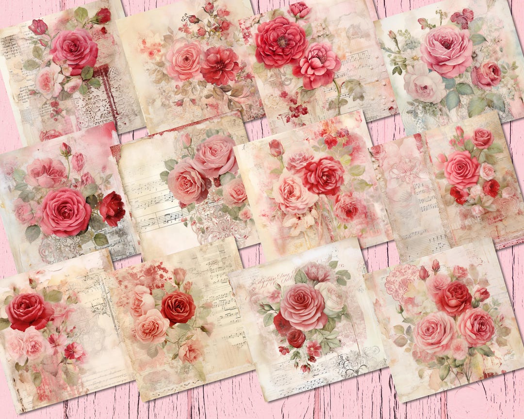 26 Shabby Chic Flower Sublimation Papers | Digital Papers | Rose ...