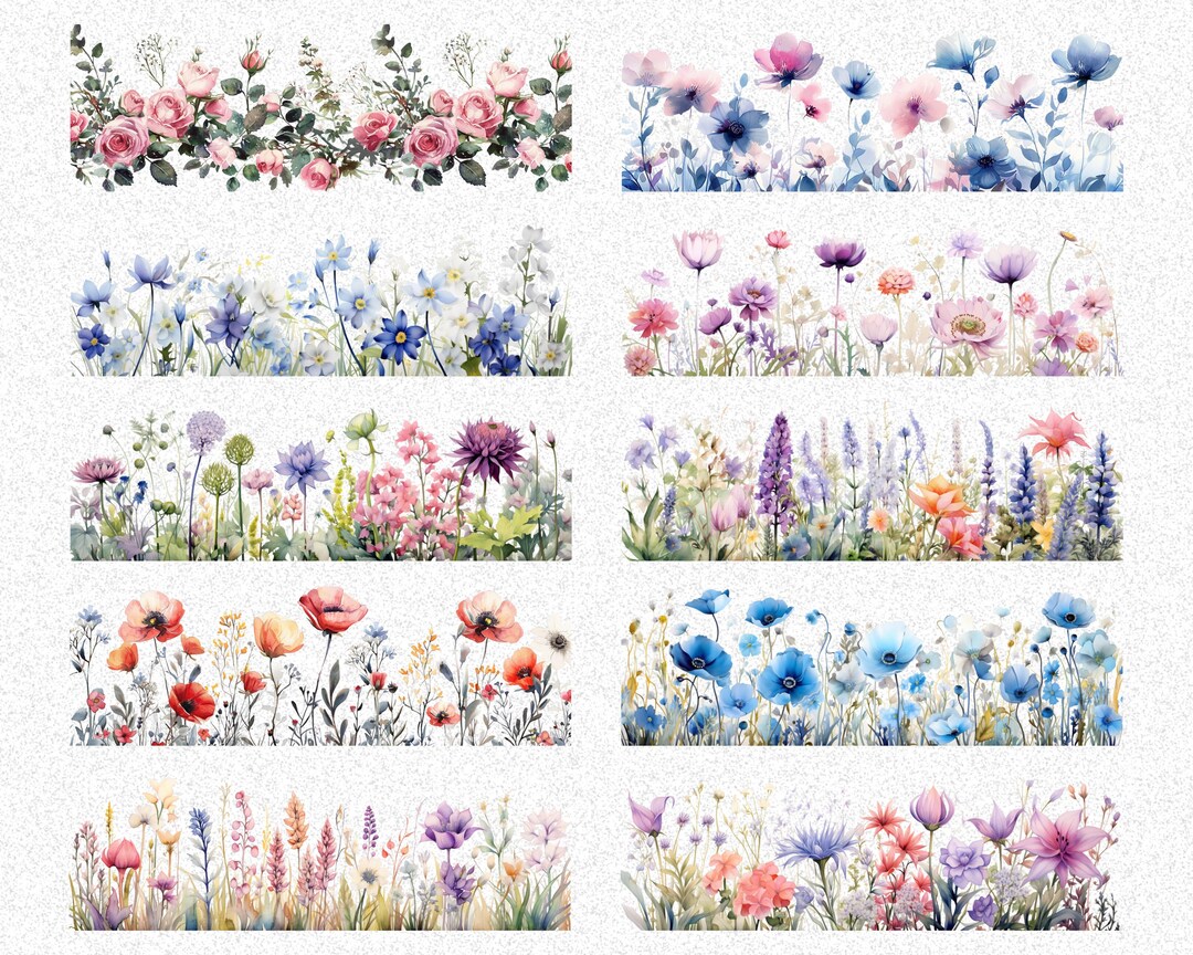 Spring Flower Borders Clipart Bundle PNG | Watercolor Wildflower Summer ...