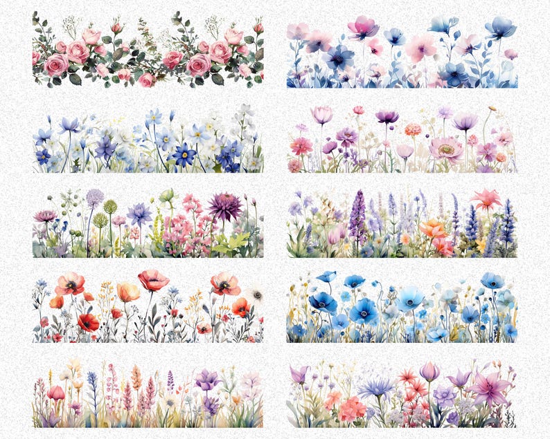 55 Spring Flower Borders Clipart Bundle PNG | Watercolor Wildflower ...