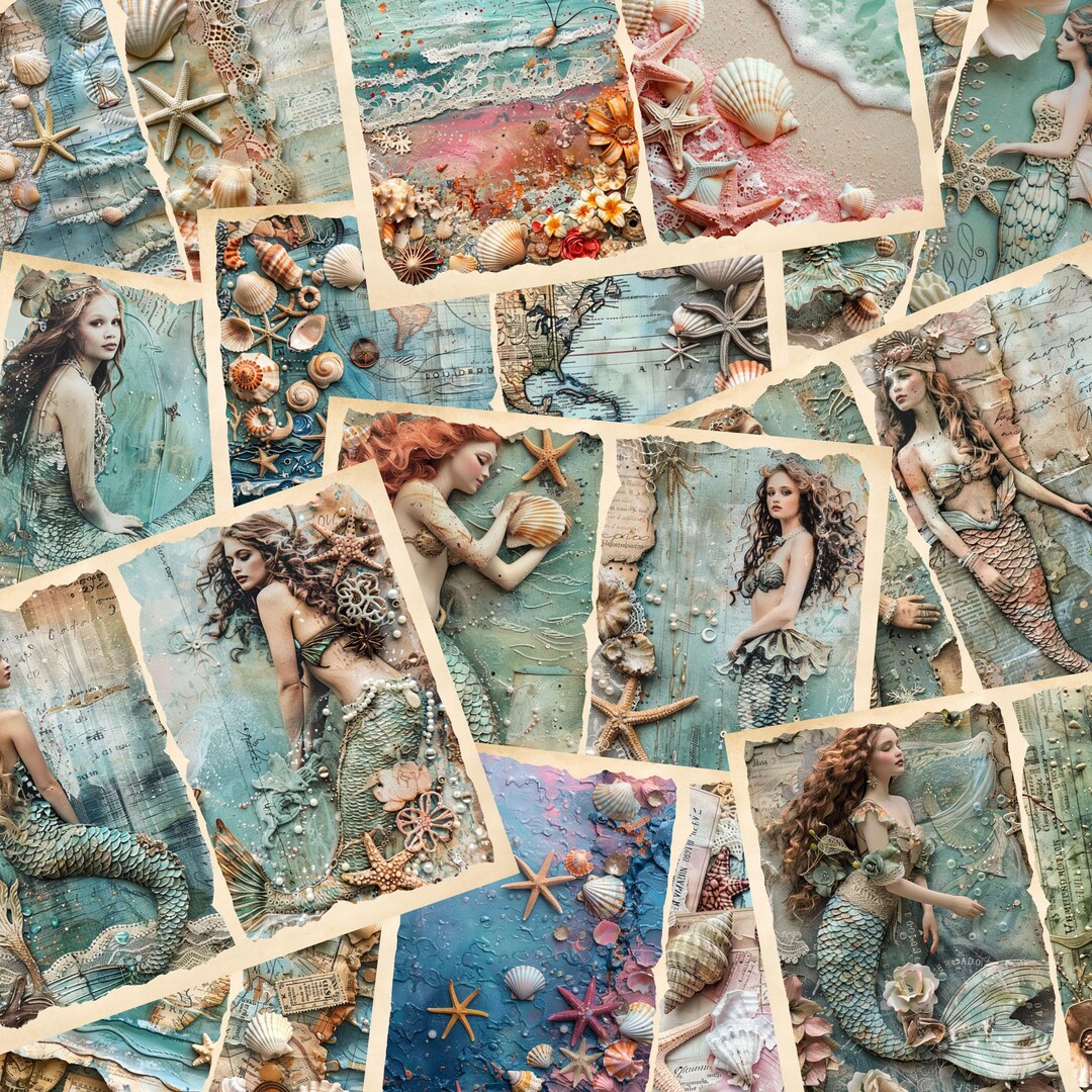 Printable Mermaid Beach Seashell Papers, Paper for Junk Journals ...