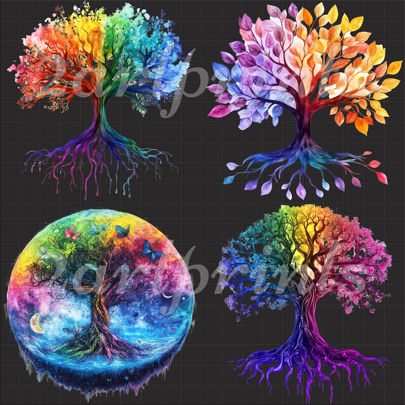 16 Vibrant Abstract Tree of Life PNG Clipart, Tree Wall Art, Tree ...