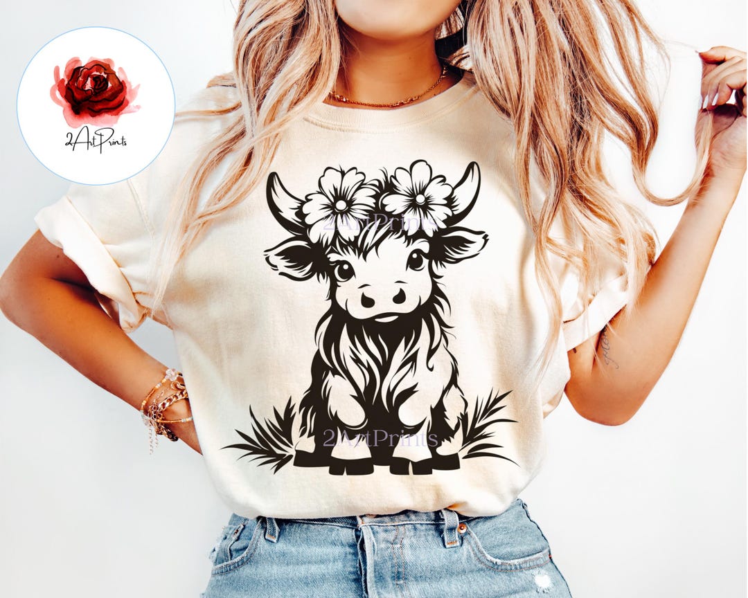 Baby Highland Cow Vector Cricut Cut File Image Cow With Flowers SVG ...