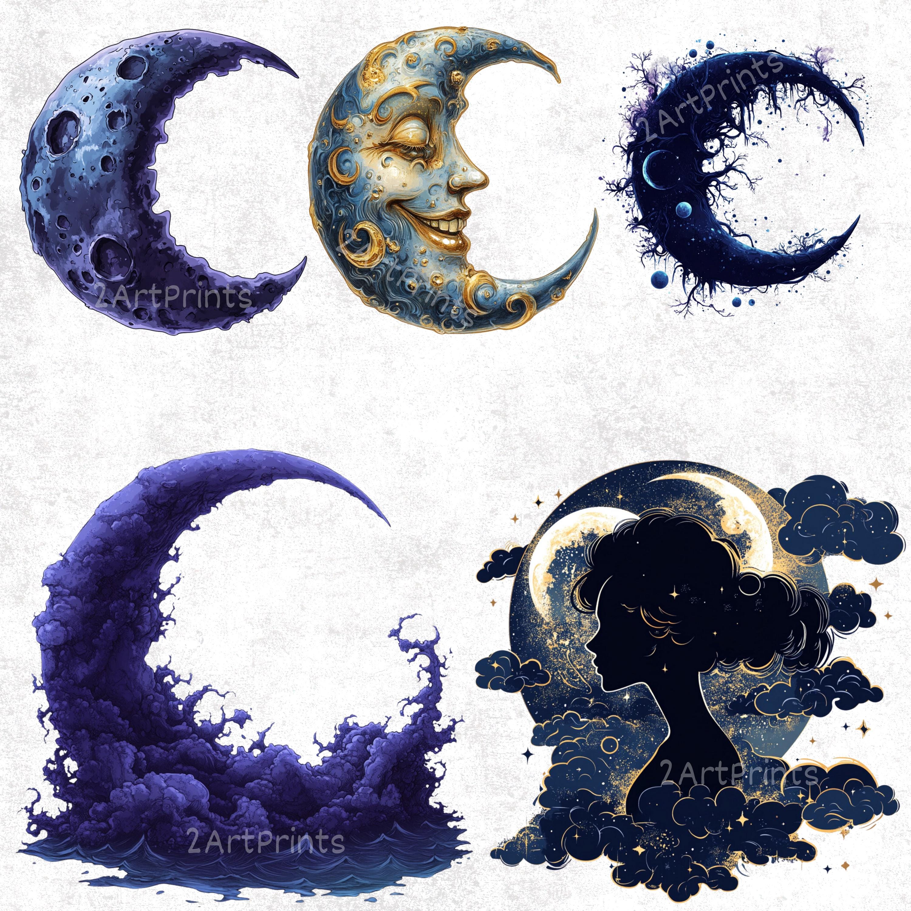 Celestial Night Sky Moon Sun Clipart PNG Design | Watercolor Lunar Art ...