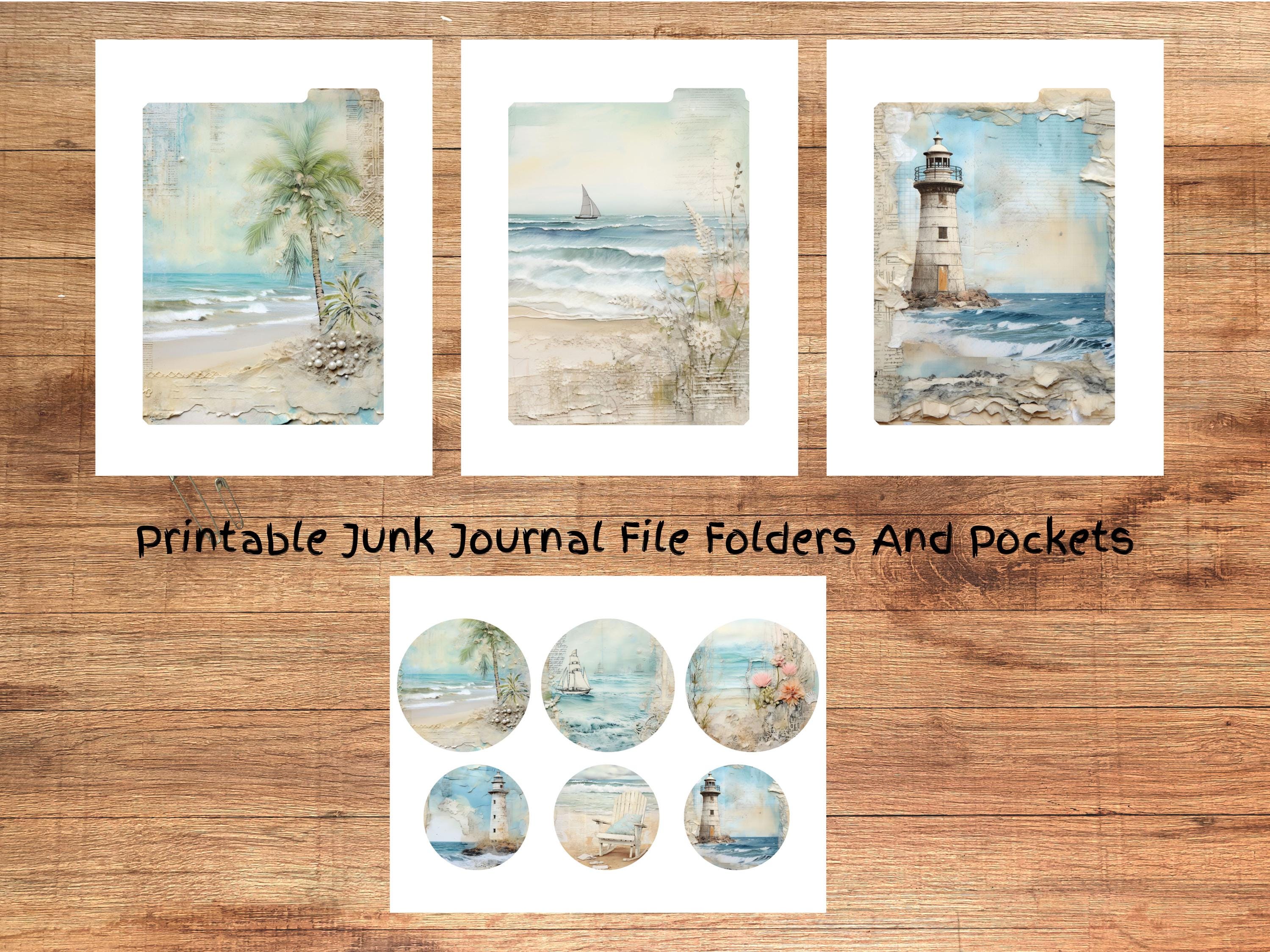 Ocean Beach Collage Junk Journal Papers Bundle, Coastal Background ...