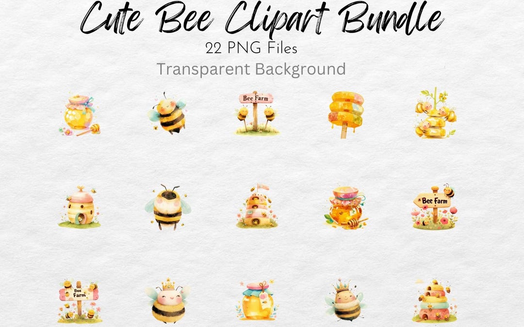 Bee Clipart Bees Clipart Kawaii Bees Honey Bee Clipart Watercolor Honey ...