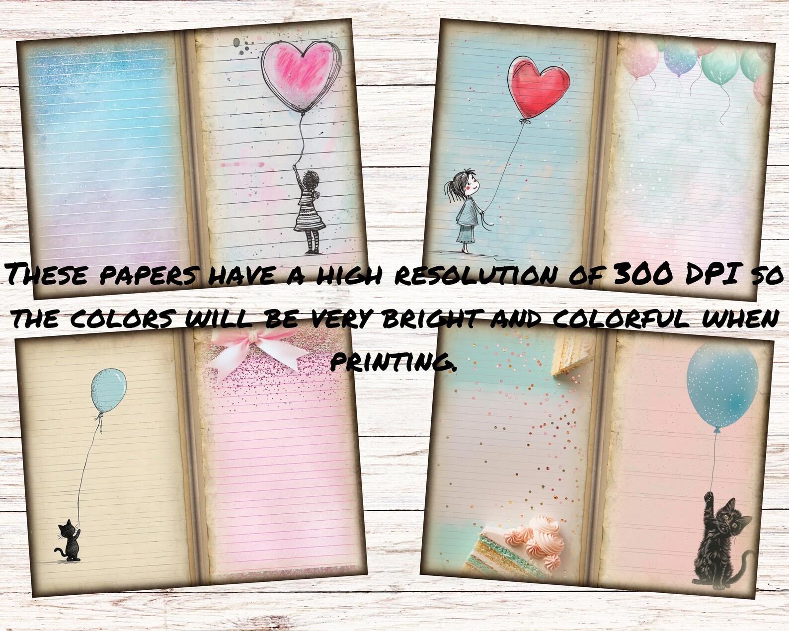 Heart Balloons Birthday Cake Papers, 32 Printable Celebration Papers - Etsy