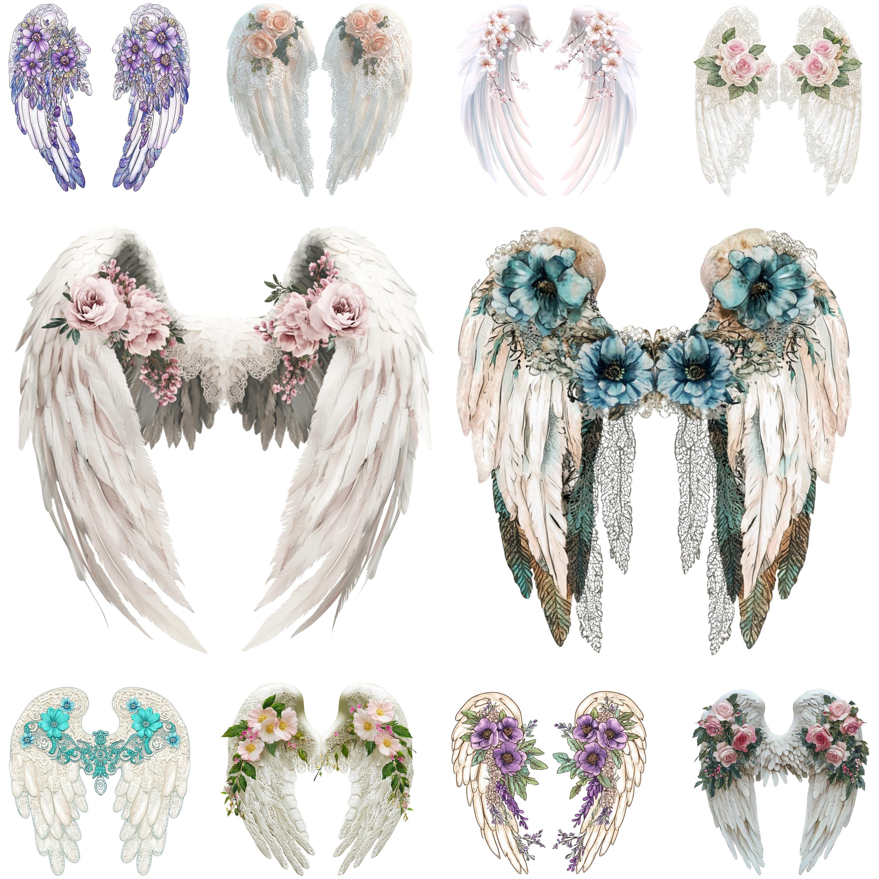 42 Floral Angel Wings Sublimation Clipart Designs | Angelic Angel Wing ...