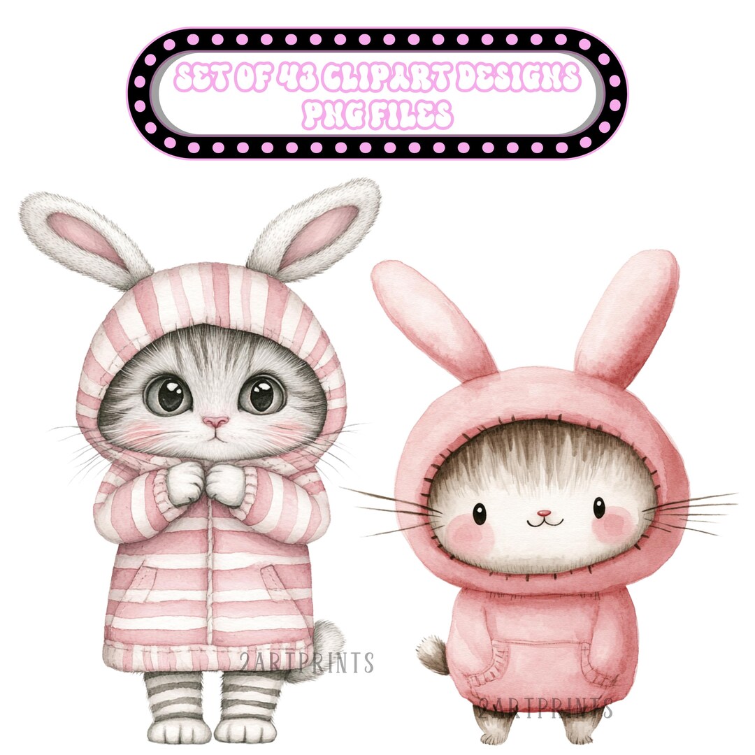 43 Cats Wearing Bunny Ears, Dtf, Clipart PNG Bundle, Cute Cat Clipart ...