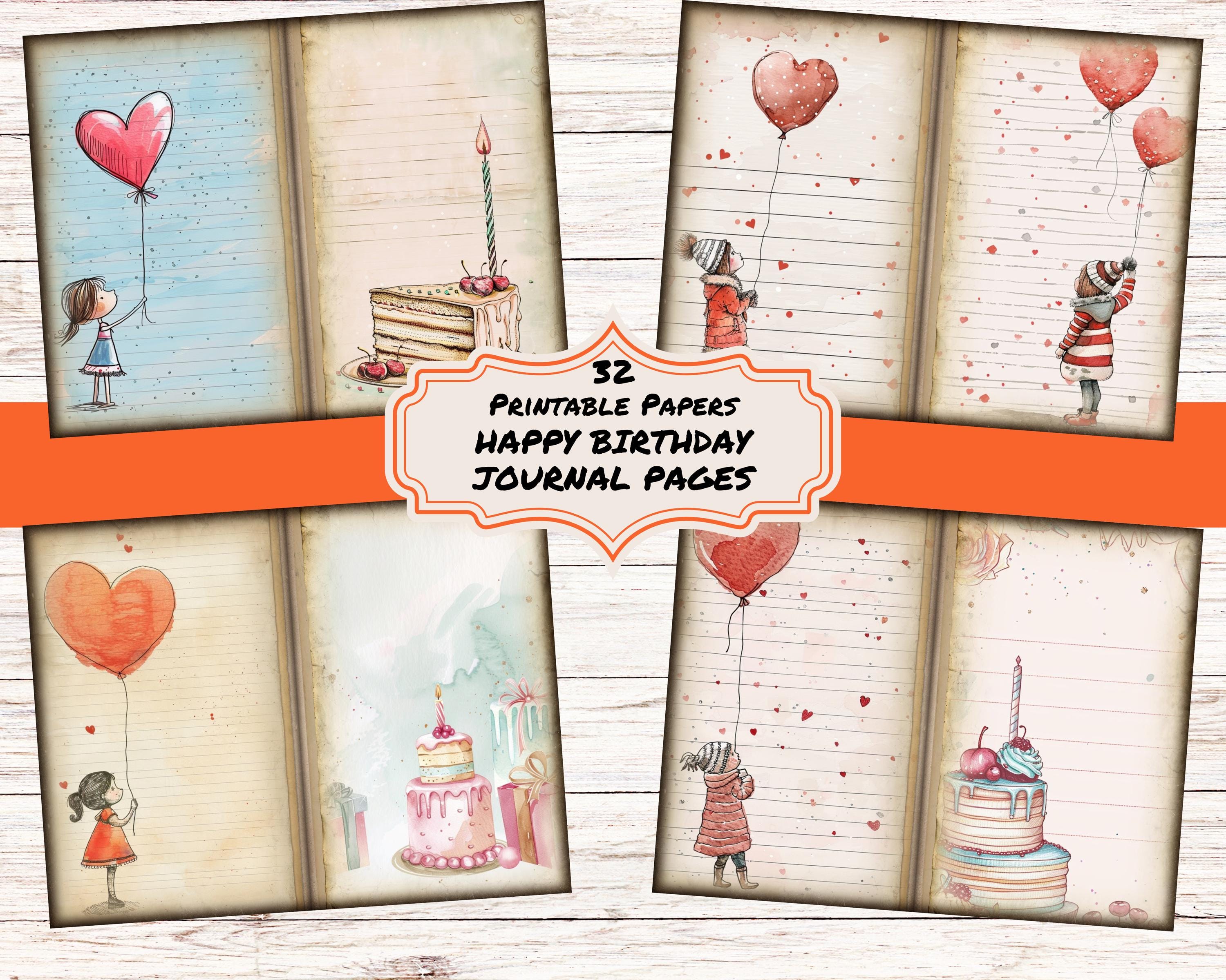Heart Balloons Birthday Cake Papers, 32 Printable Celebration Papers - Etsy