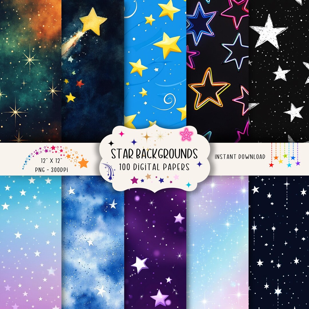100 Star Backgrounds, Graphics Bundle, Star Pattern Digital Paper ...