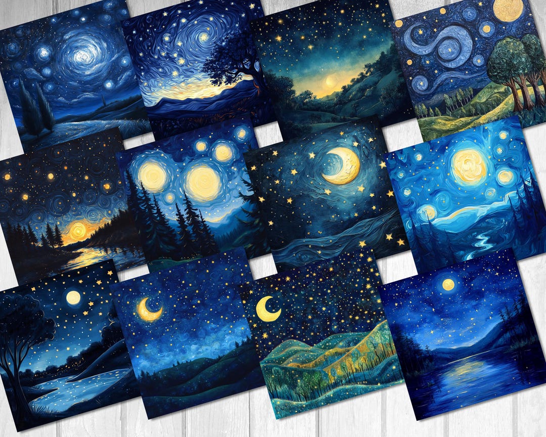 15 Starry Night Star Backgrounds Digital Paper Bundle, Watercolor ...