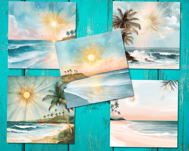 Summer Beach Digital Papers Bundle Beach Backdrop Backgrounds Clipart ...