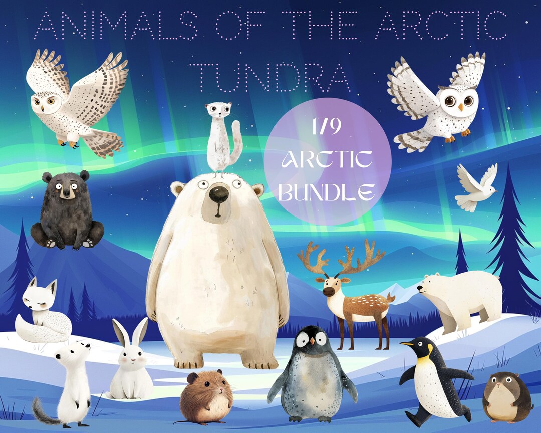 Cute Winter Animals, Arctic Polar Animals Clipart Bundle - Etsy