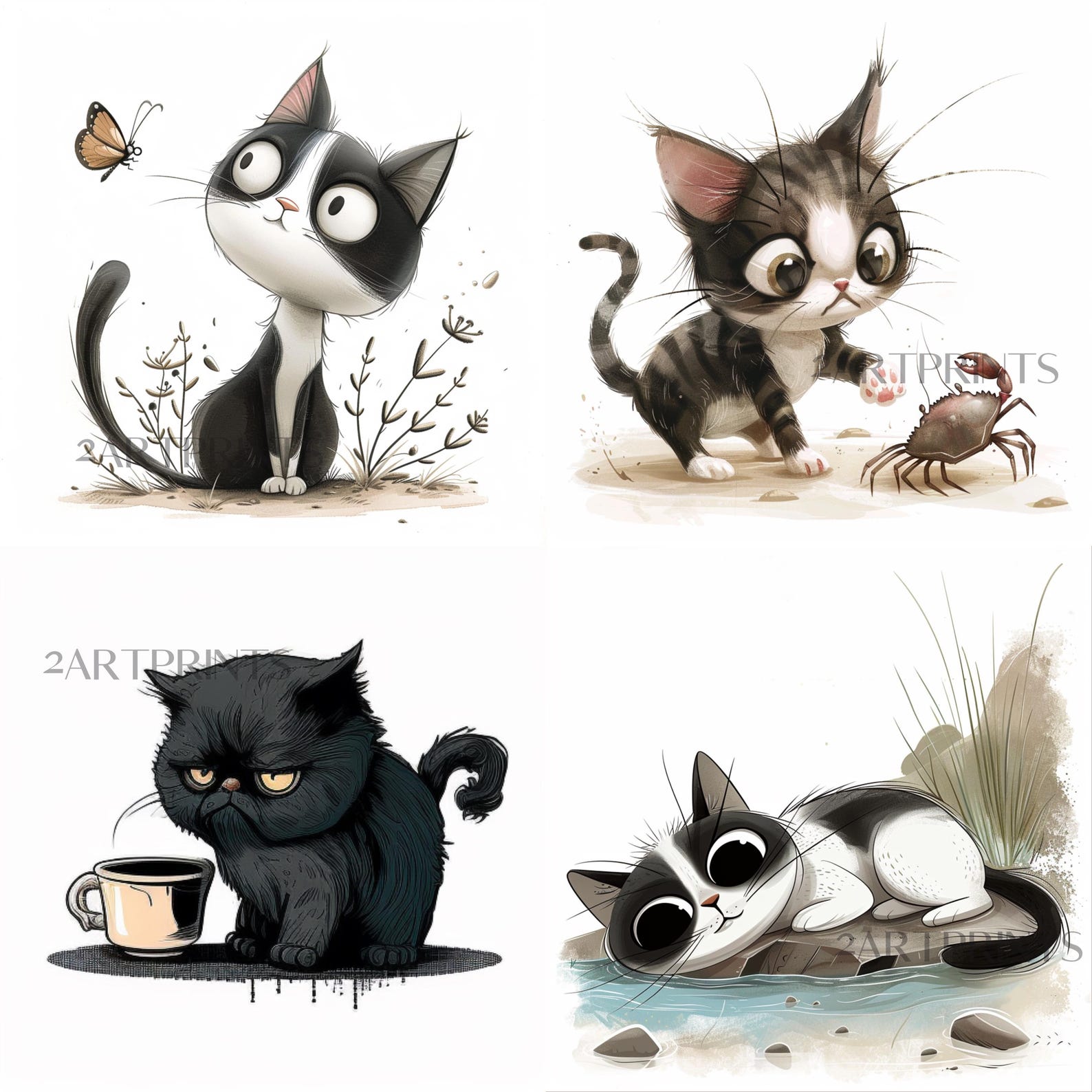 400+ Cute Cat Designs Clipart Bundle | Funny Cute Whimsical Kitty Clip ...