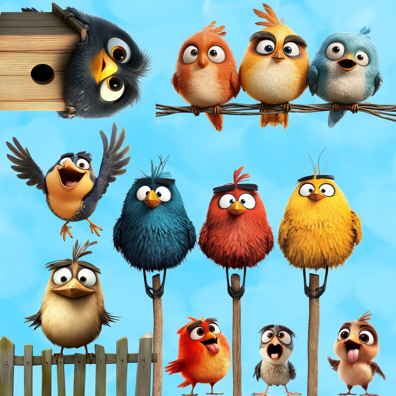 Whimsical Bird, Quirky Birds, Cute Funny Clipart for Paper Crafts, Junk ...