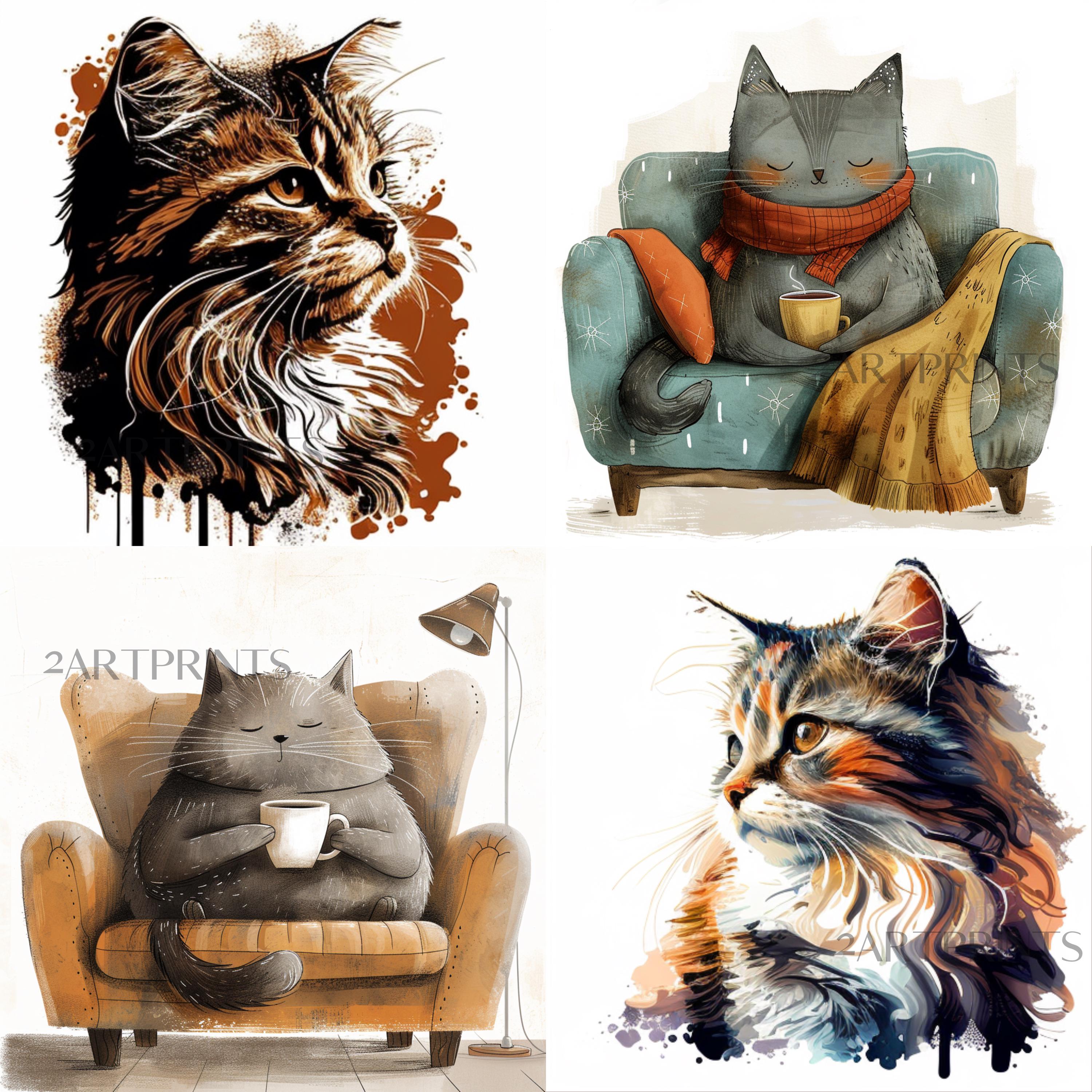 400+ Cute Cat Designs Clipart Bundle | Funny Cute Whimsical Kitty Clip ...