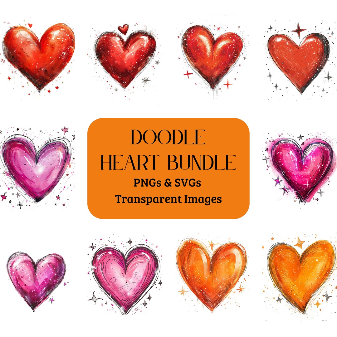 30 Hearts Clipart Set, Doodle Heart Svg, Blue Heart Clip Art, Heart ...