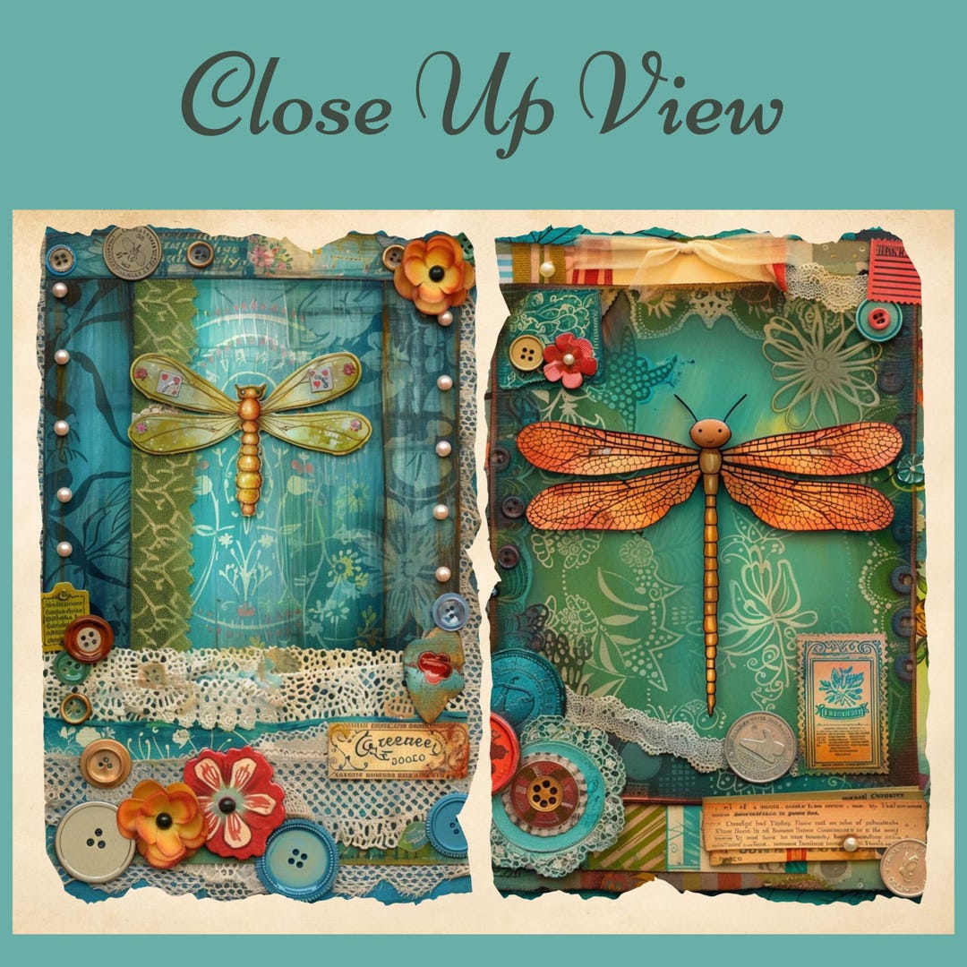 21 Whimsical Dragonfly Junk Journal Kit, Printable Collage Papers ...