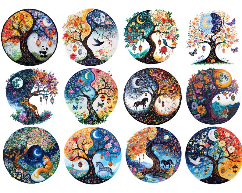 Boho Tree of Life Clipart Bundle, With Transparent Background, Tree of ...