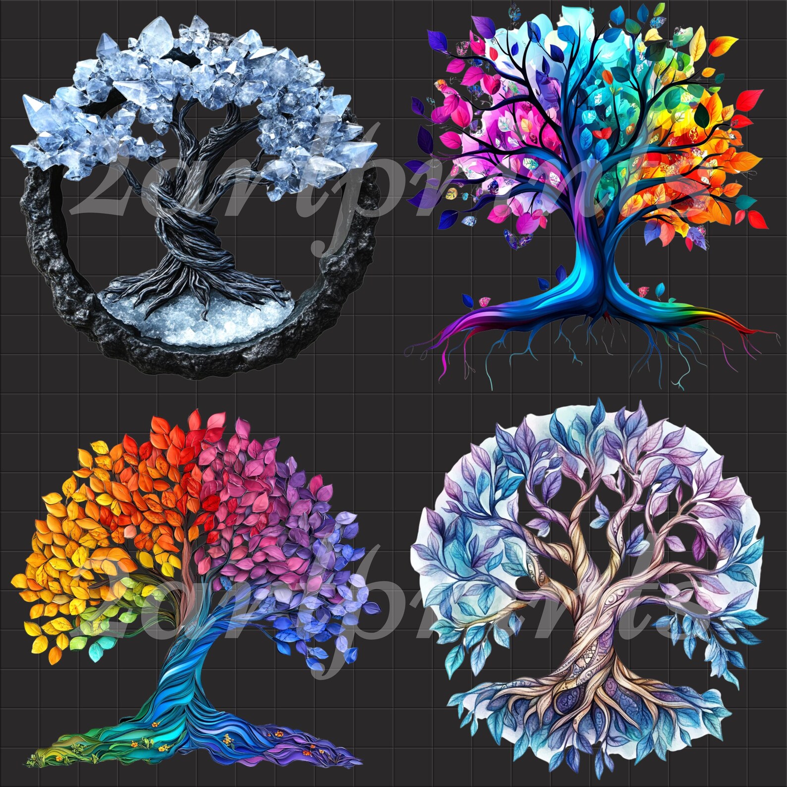 16 Vibrant Abstract Tree of Life PNG Clipart, Tree Wall Art, Tree ...