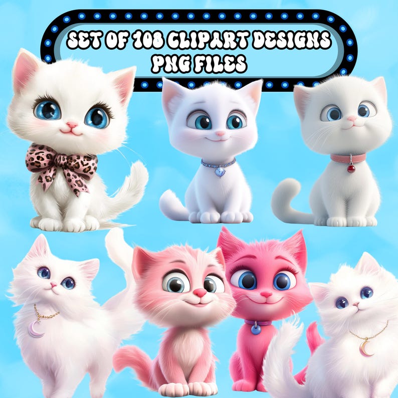 108 Cute Cat Clipart, PNG Cartoon Cats & Kitten Bundle (commercial Use ...