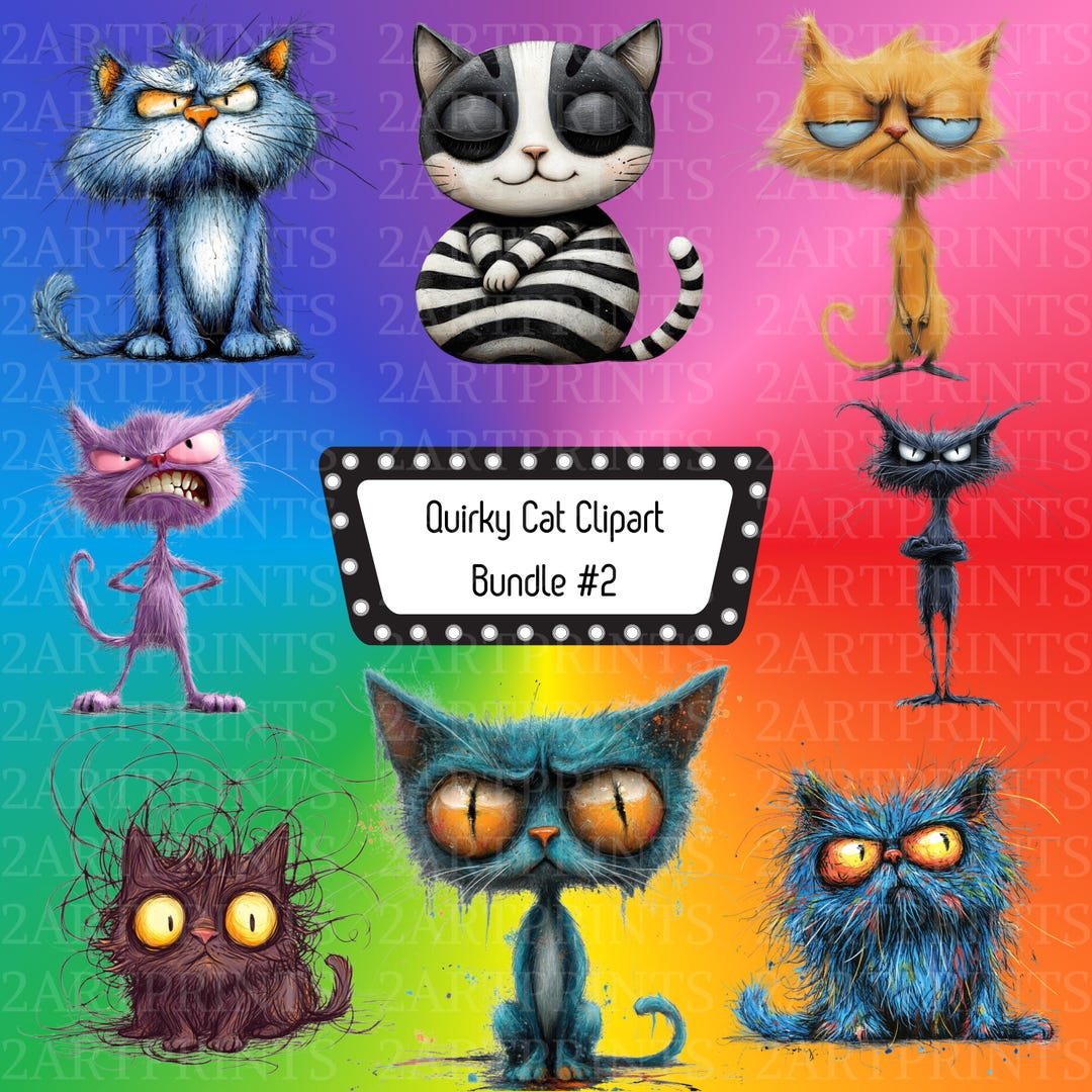 22 Clipart, Funny Cat Designs, BUNDLE, Whimsical Clipart, Funny Animals ...