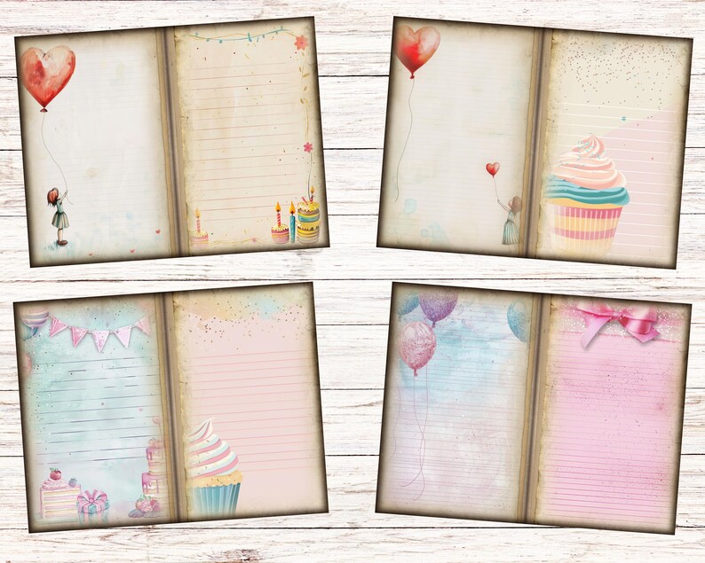 Heart Balloons Birthday Cake Papers, 32 Printable Celebration Papers - Etsy