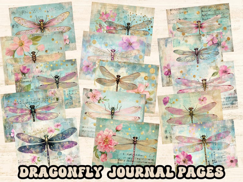 Shabby Chic Dragonfly Junk Journal Kit Folding Folio Folder DIY Paper ...