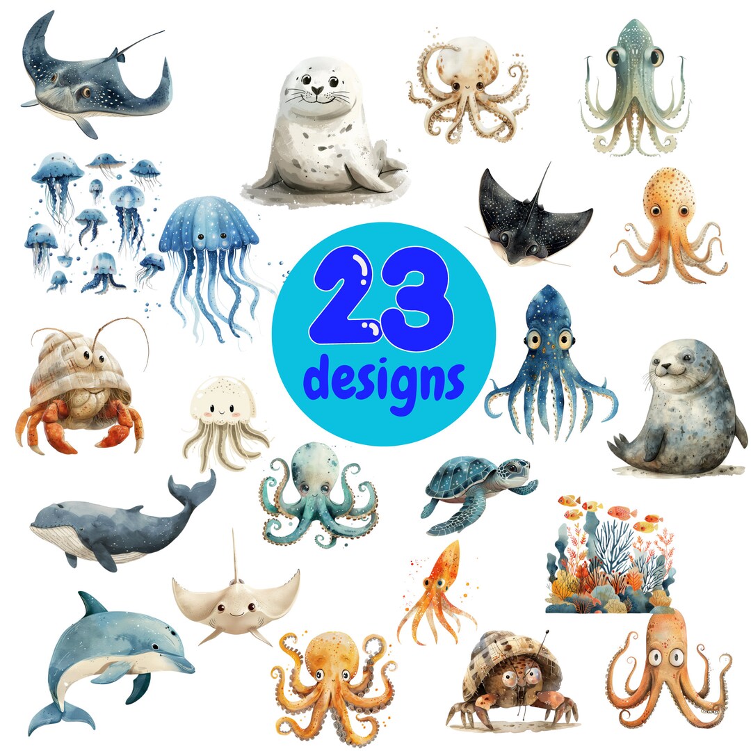 Watercolor Under the Sea Clipart Bundle, Ocean Nursery, Nautical ...