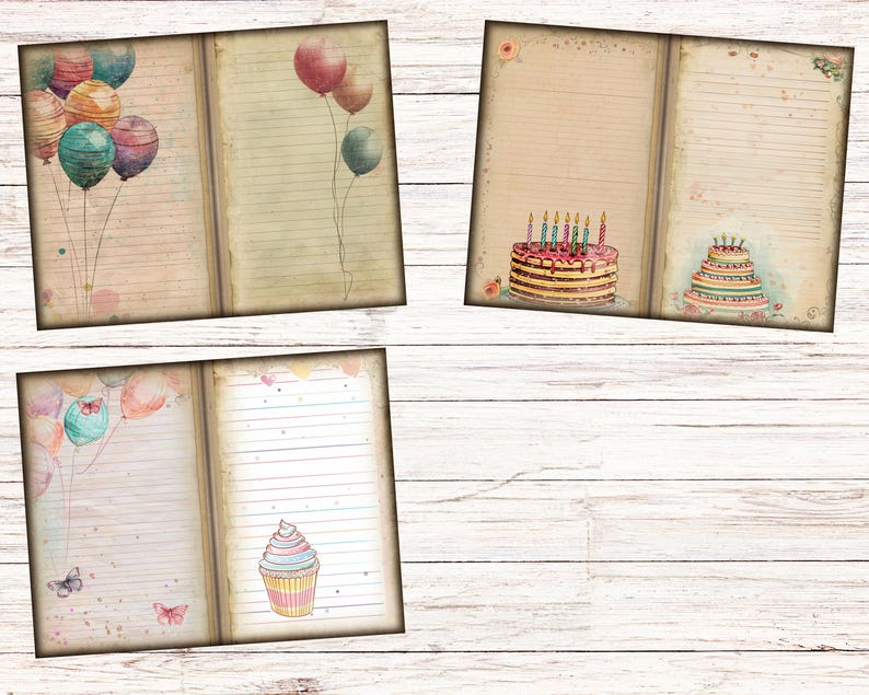 Heart Balloons Birthday Cake Papers, 32 Printable Celebration Papers - Etsy