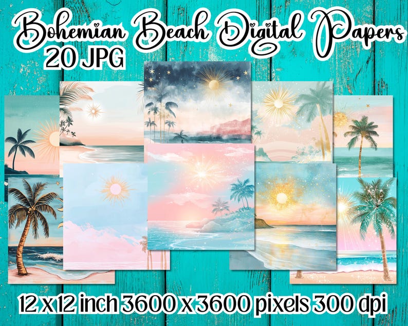 Summer Beach Digital Papers Bundle Beach Backdrop Backgrounds Clipart ...