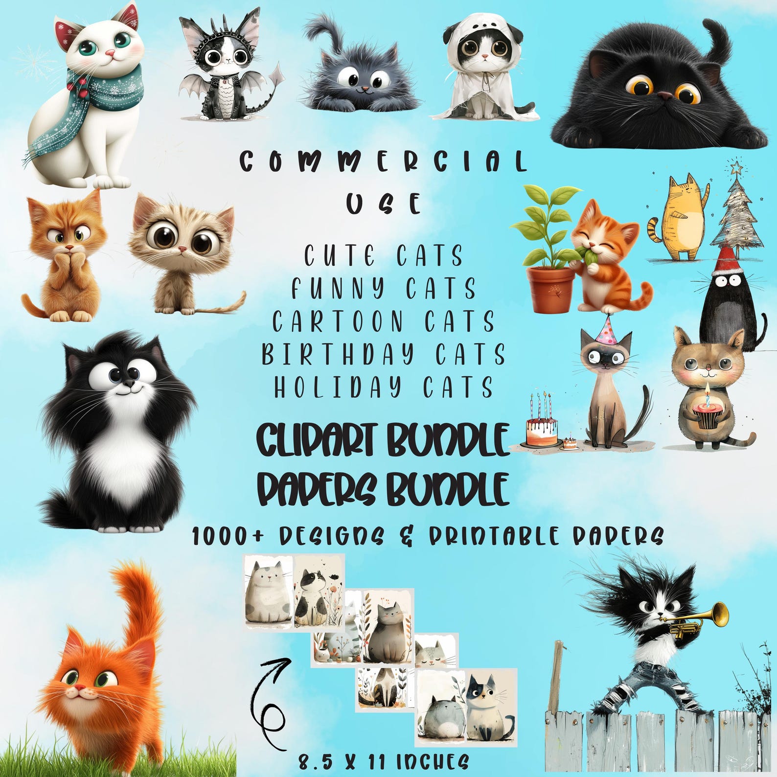 Kitty Clipart Mega Bundle,cat Printables,cat Scrapbook Paper,cat ...