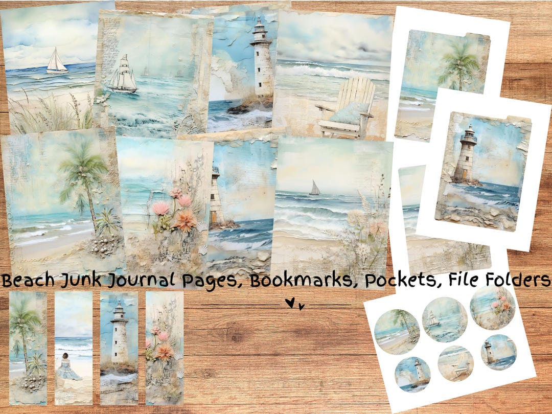 Ocean Beach Collage Junk Journal Papers Bundle, Coastal Background ...