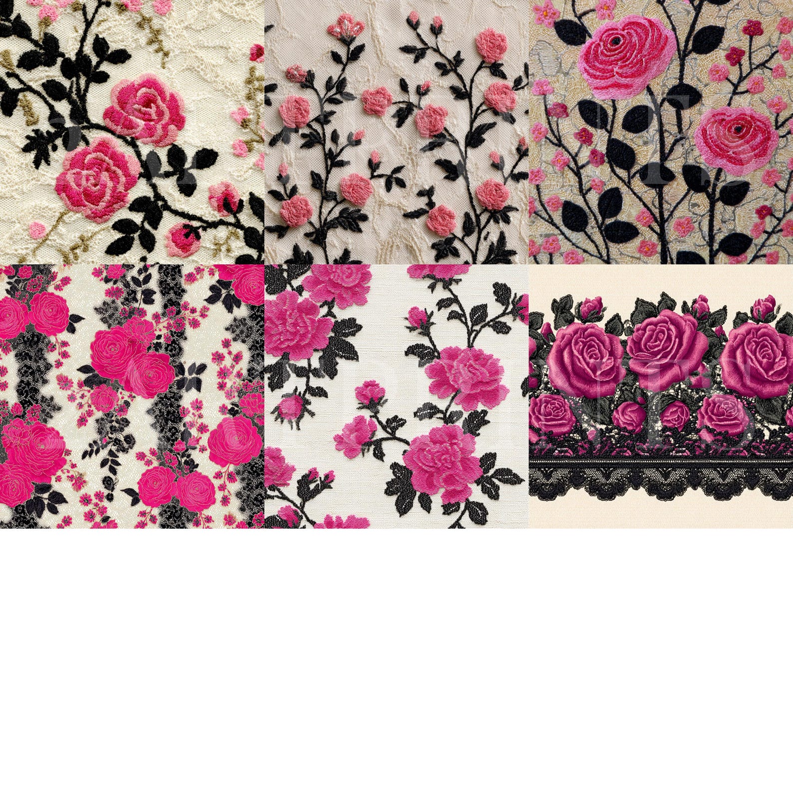 51 Black Pink Lace Roses Digital Papers Bundle | Printable Rose ...