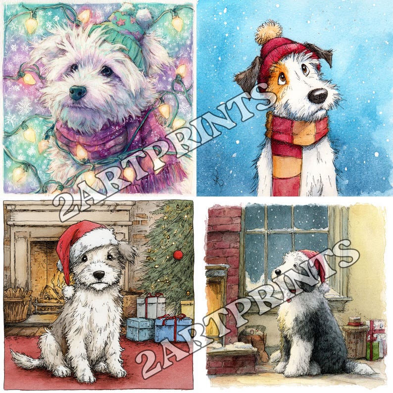 Lindo paquete de imágenes prediseñadas de perro navideño en formato JPG ...