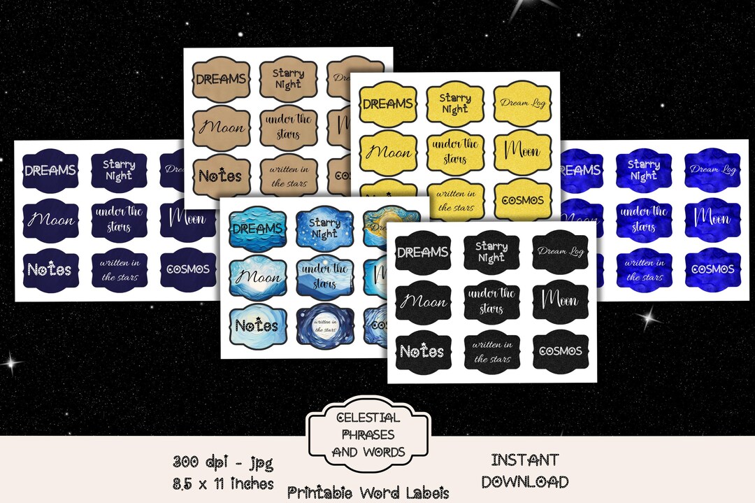 Celestial Words & Mini Phrases Labels – Stars Night Sky Word Stickers ...