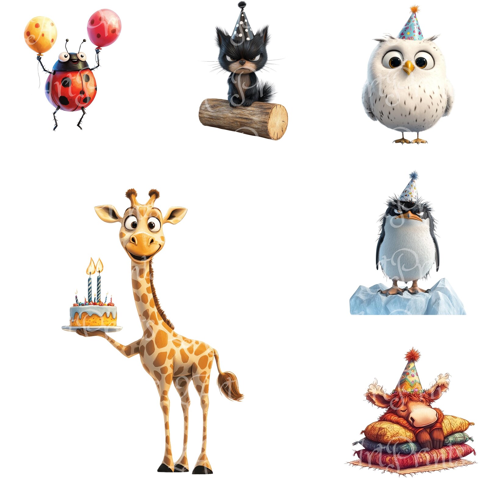 Birthday Animals Clipart: Party PNG Images (digital Download, 25 Files ...