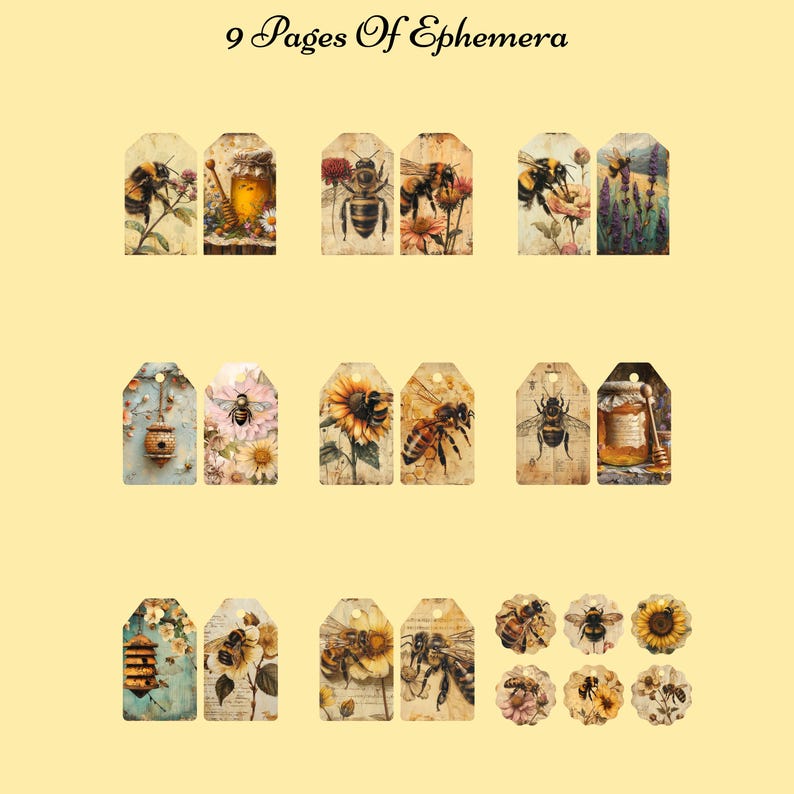 Honey Bees Junk Journal Pages, Shabby Chic Floral Scrapbooking Craft ...