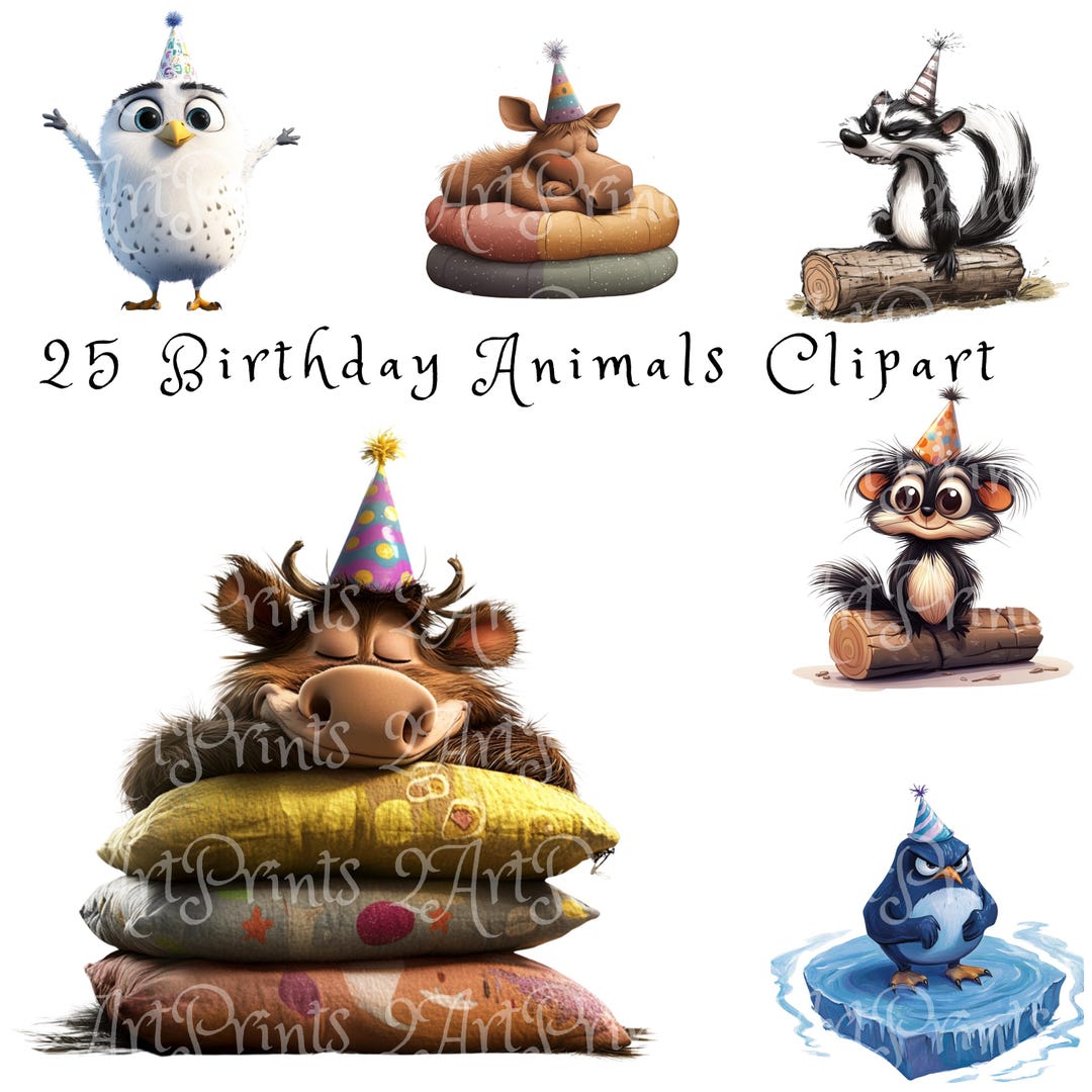 Birthday Animals Clipart: Party PNG Images (digital Download, 25 Files ...