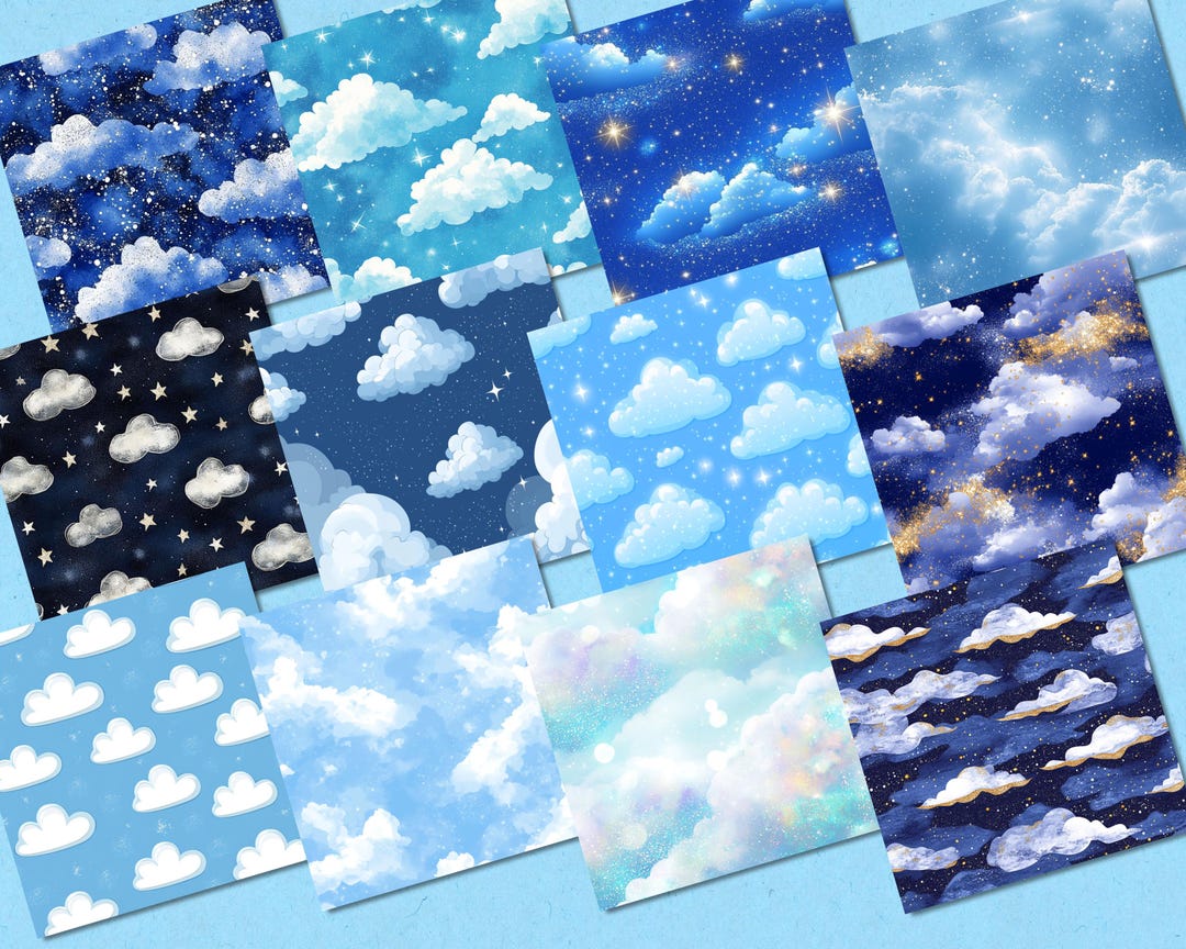 Boho Sky Cloud Digital Paper, Clouds Background, Cloud Patterns, Junk ...