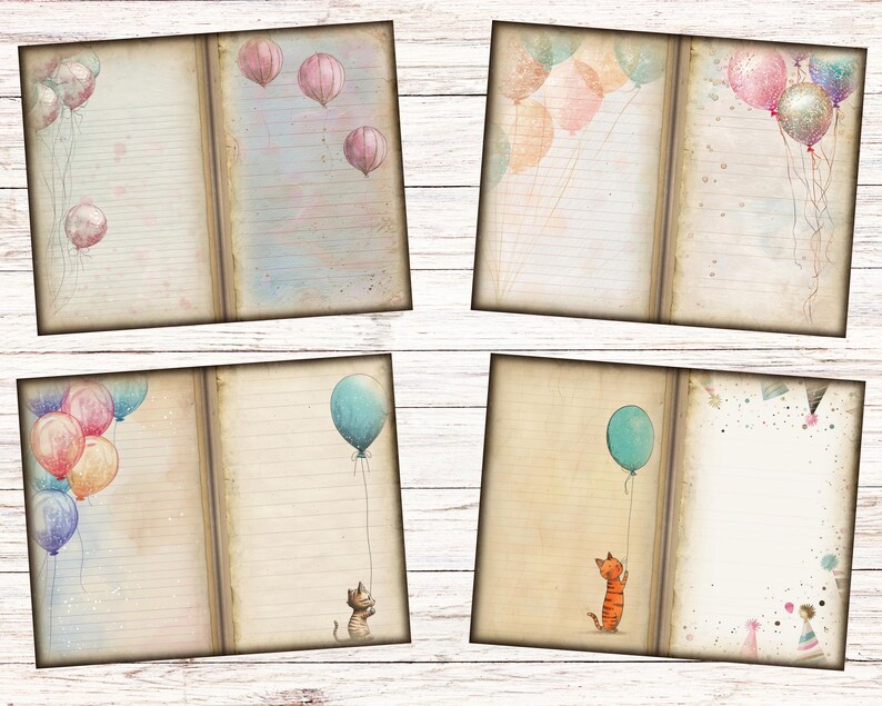Heart Balloons Birthday Cake Papers, 32 Printable Celebration Papers - Etsy