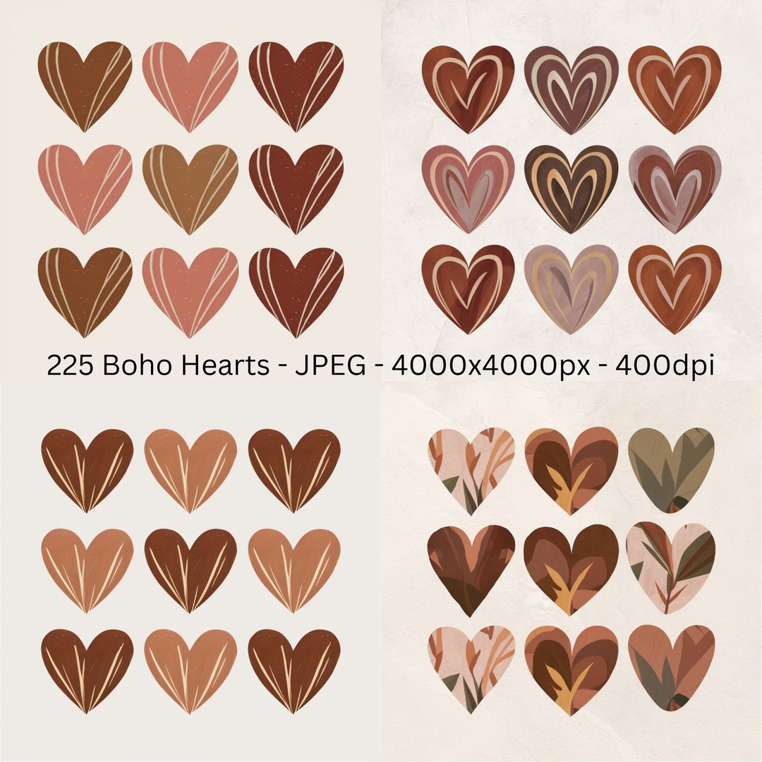 225 Boho Hearts Clipart, Hearts Wall Art, Minimalistic, Printable Boho ...