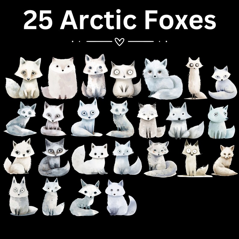 Arctic Fox Clipart Set Cute Arctic Fox Winter Fox Clipart Digital ...