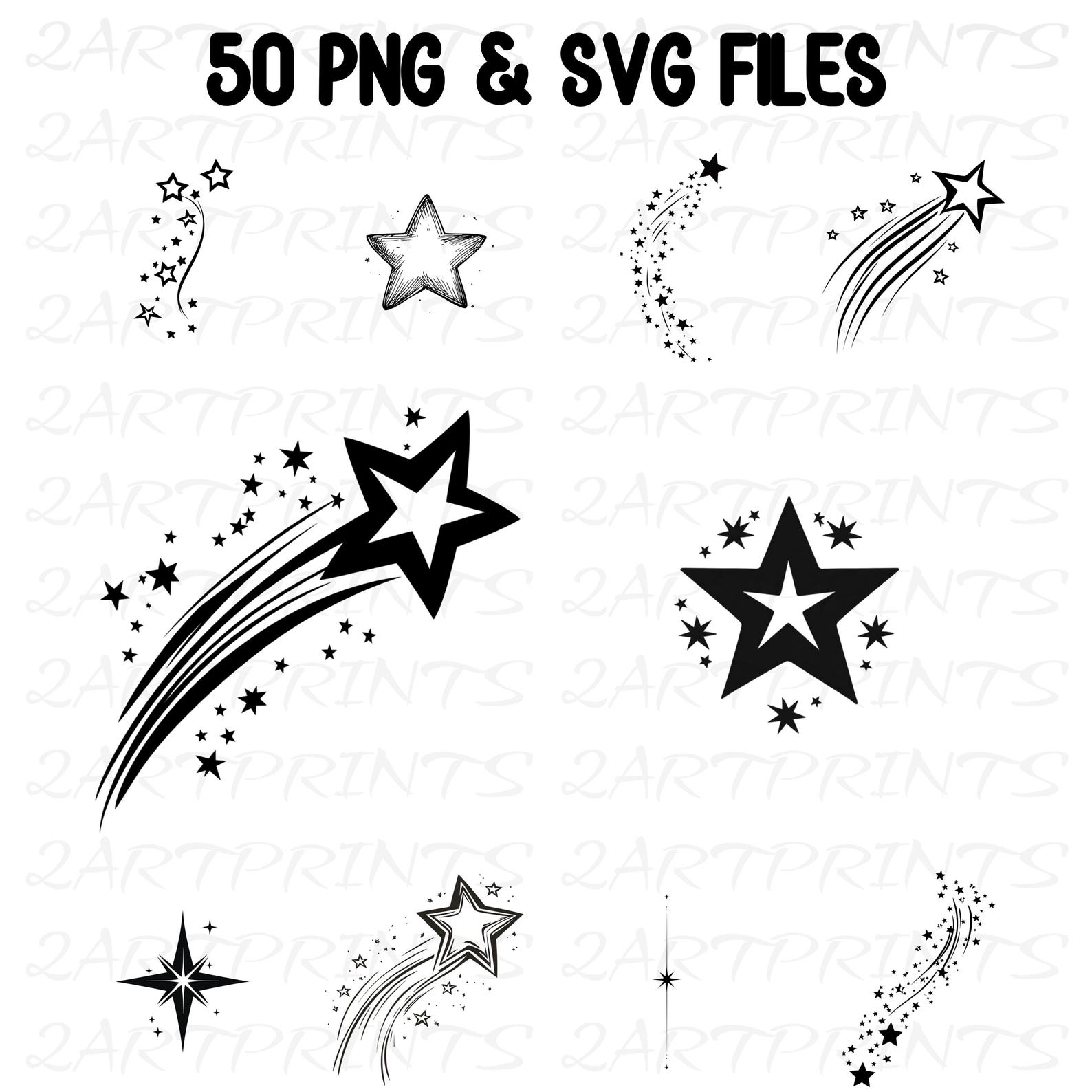 50 Stars PNG Star Clipart Stars SVG Sparkling Stars Image Bundle Cool ...