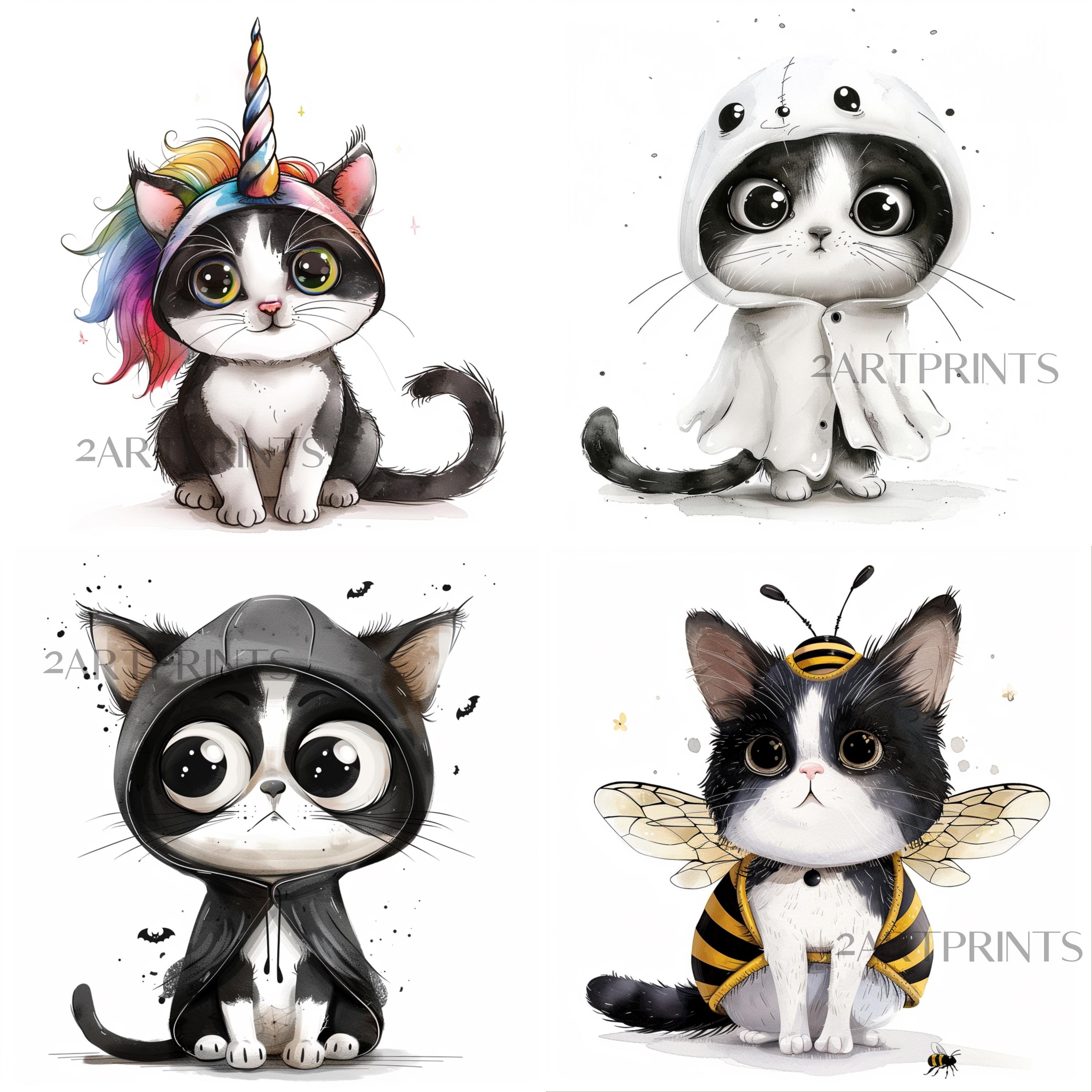 400+ Cute Cat Designs Clipart Bundle | Funny Cute Whimsical Kitty Clip ...