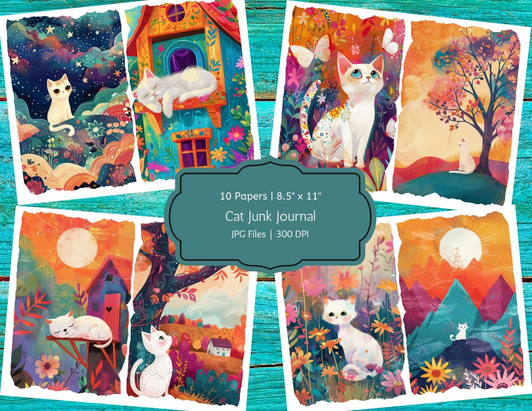 PRINTABLE Whimsical Cat Junk Journal Papers,cat Journal Pages,cat ...