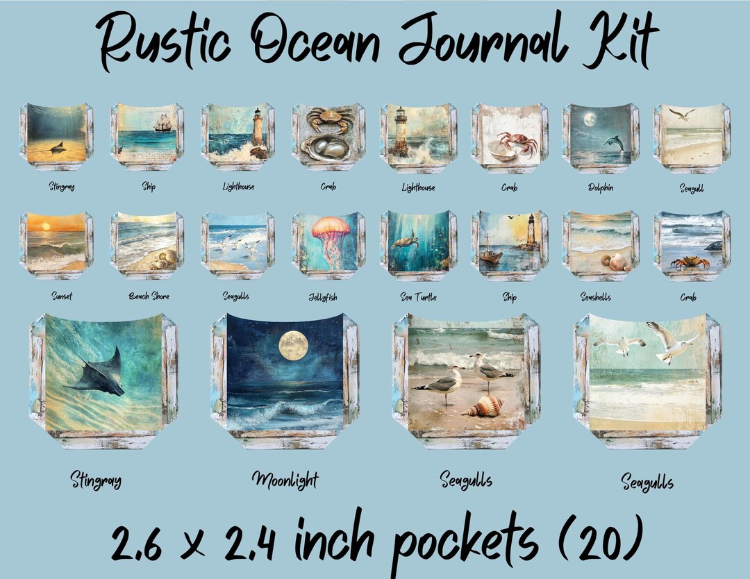 98 Coastal Ocean Junk Journal Kit: Beach Tags, Pockets, Papers | Summer ...
