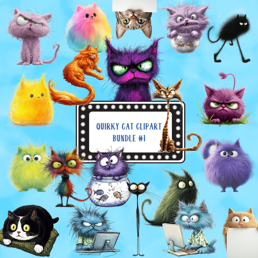 22 Quirky Cat Clipart Bundle - Funny Cats PNG | Quirky Cat PNG ...
