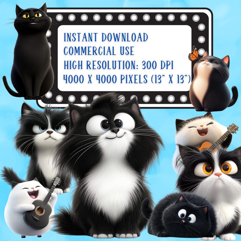 108 Cute Cat Clipart, PNG Cartoon Cats & Kitten Bundle (commercial Use ...