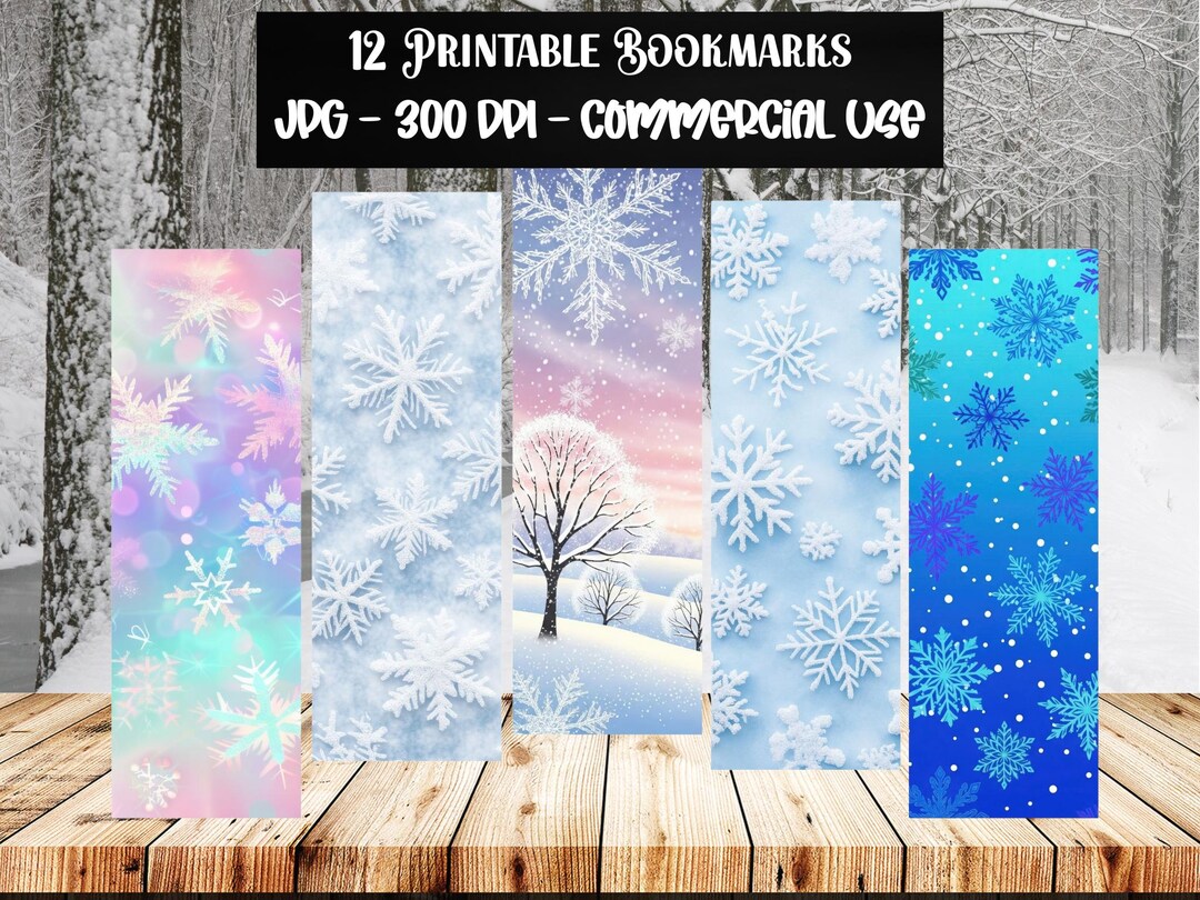 Snowflake Printable Bookmarks: Winter Holiday Designs Bookmark Bundle ...
